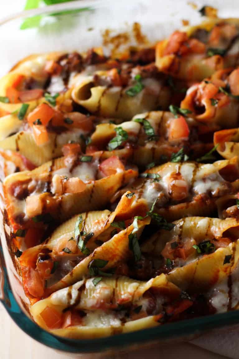 Sausage Caprese Stuffed Shells - The Culinary Compass