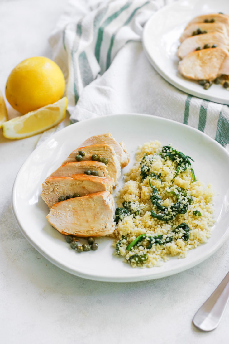 Lemon Caper Chicken with Spinach Couscous - The Culinary Compass